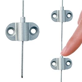 Panel fixing clips attach panels to vertical wires