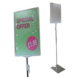 Chrome sign stand | Adjustable to 1.8 m tall