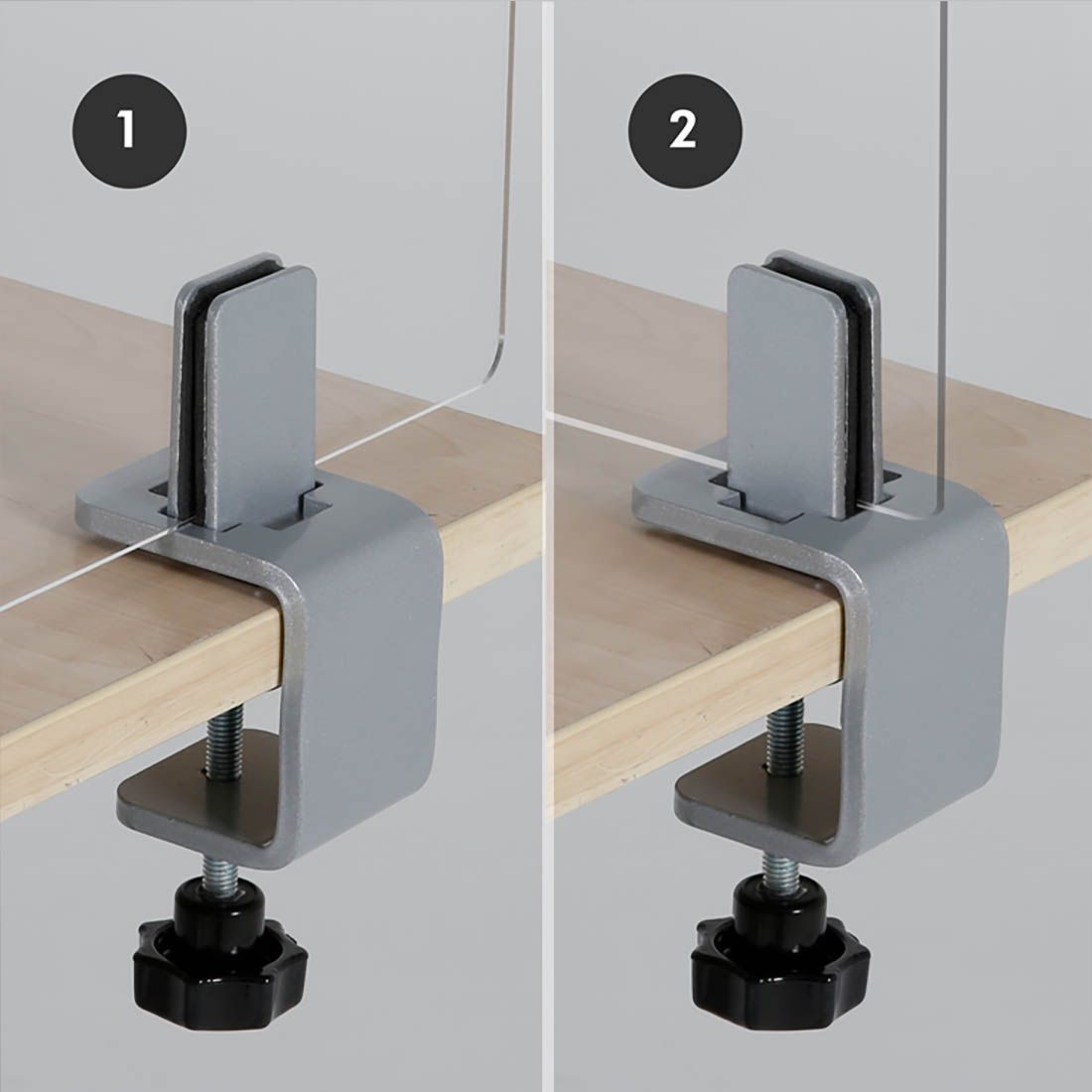 Dual-use brackets for securing panels to tables and counters