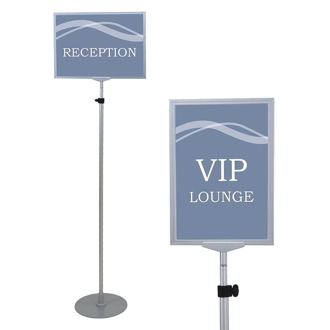 Pedestal signs with silver finish